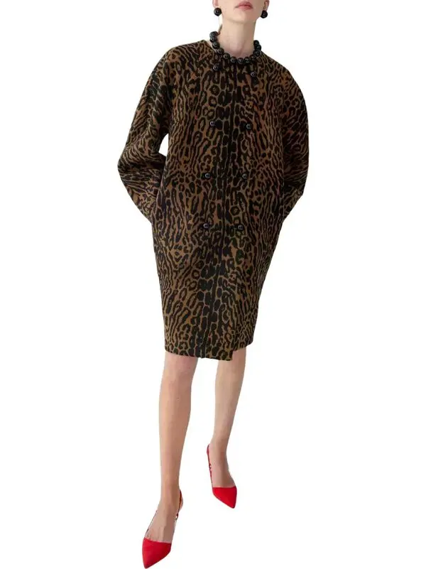 Carolina Herrera Leopard-jacquard Cocoon Coat - Brown