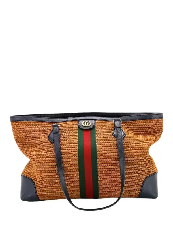 Gucci Ophidia Shopping Straw Medium Tote Bag - Blue