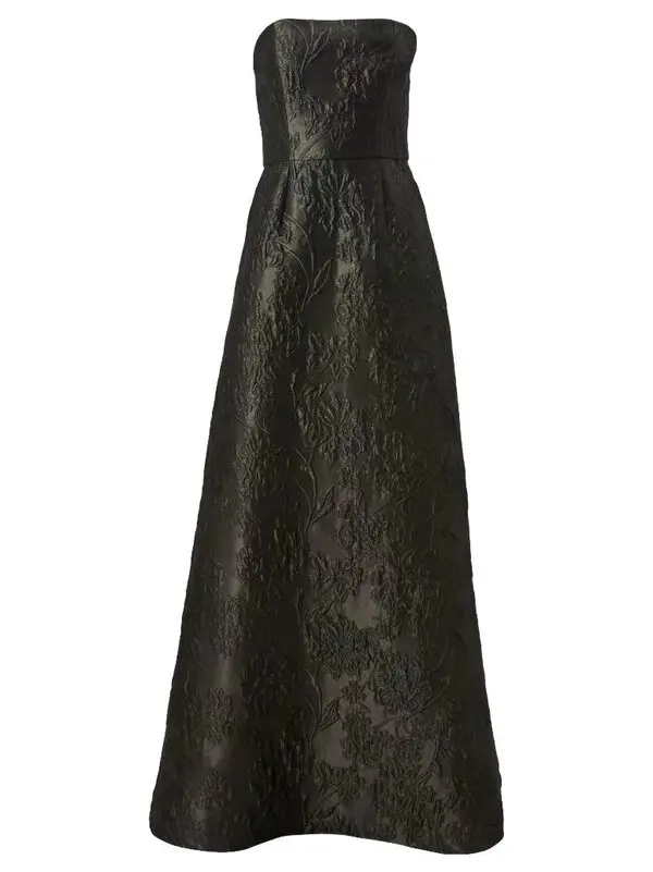 Carolina Herrera Floral-jacquard Strapless Maxi Dress - Green
