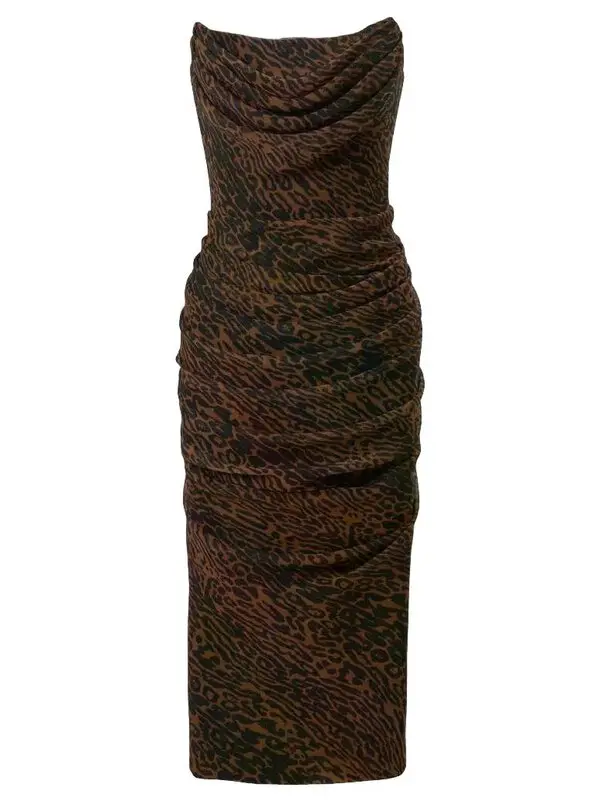 Carolina Herrera Leopard-print Draped Midi Dress - Brown