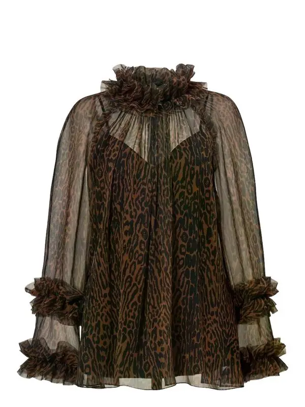 Carolina Herrera Ruffled Leopard-print Top - Brown