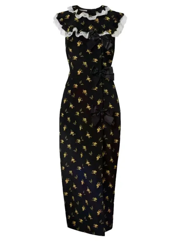 Alessandra Rich Ruffled Bow-embellished Midi Dress - Black