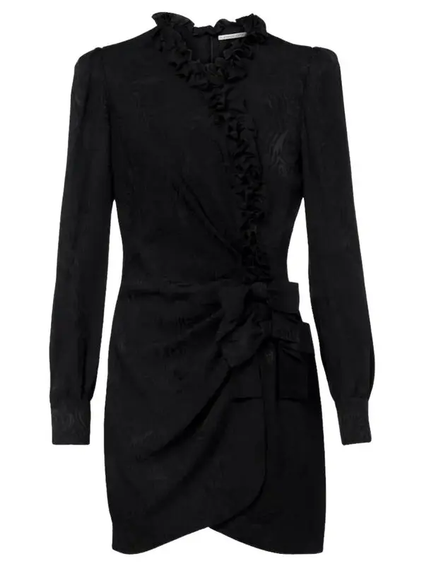Alessandra Rich Ruffled Silk Jacquard Mini Dress - Black