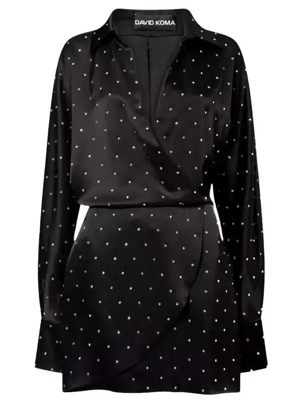 David Koma Crystal-embellished Wrap Shirt Mini Dress - Black
