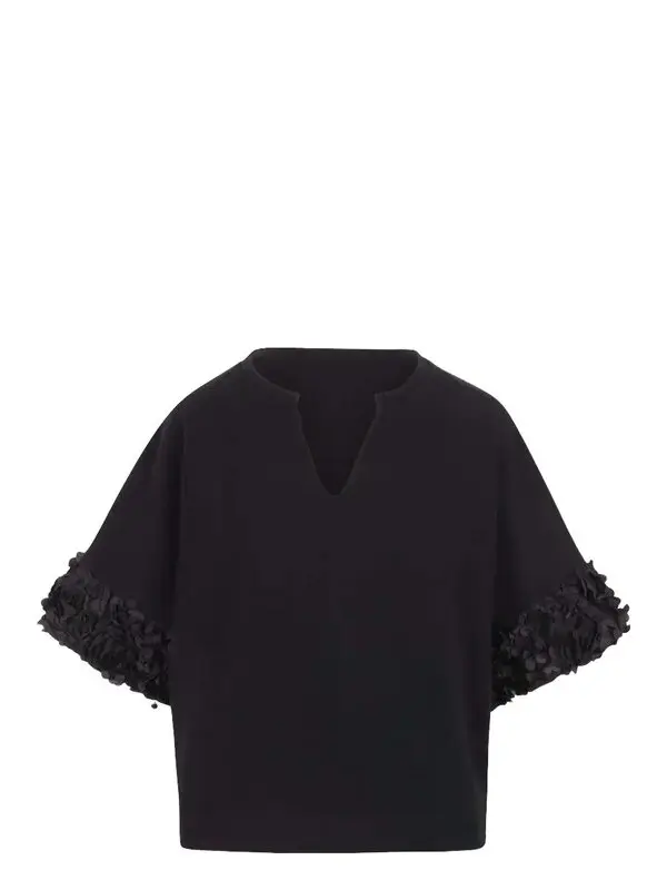 NOUMENO CONCEPT Floral-appliqué Split-neck Blouse - Black