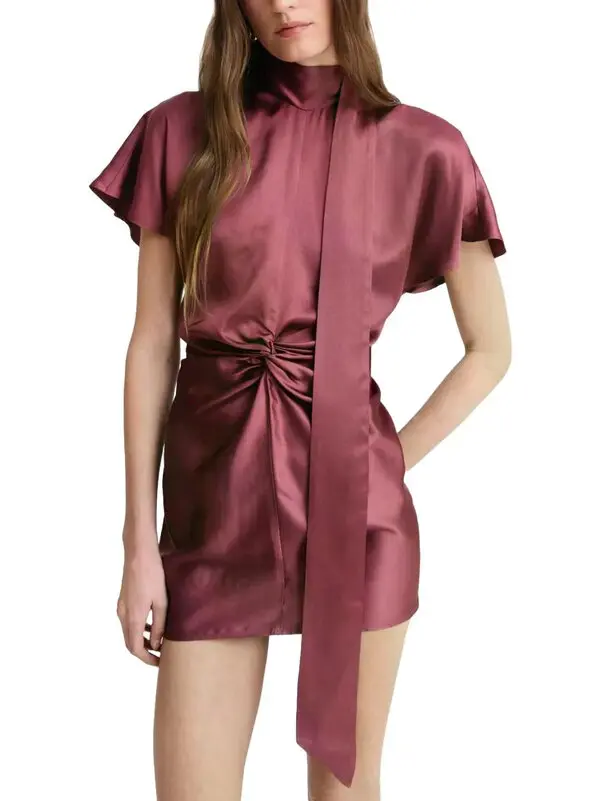 Matthew Bruch Twisted-waist Tie-neck Mini Dress - Pink