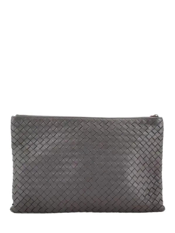 Bottega Veneta Zip Pouch Intrecciato Nappa Large Clutch Bag - Grey