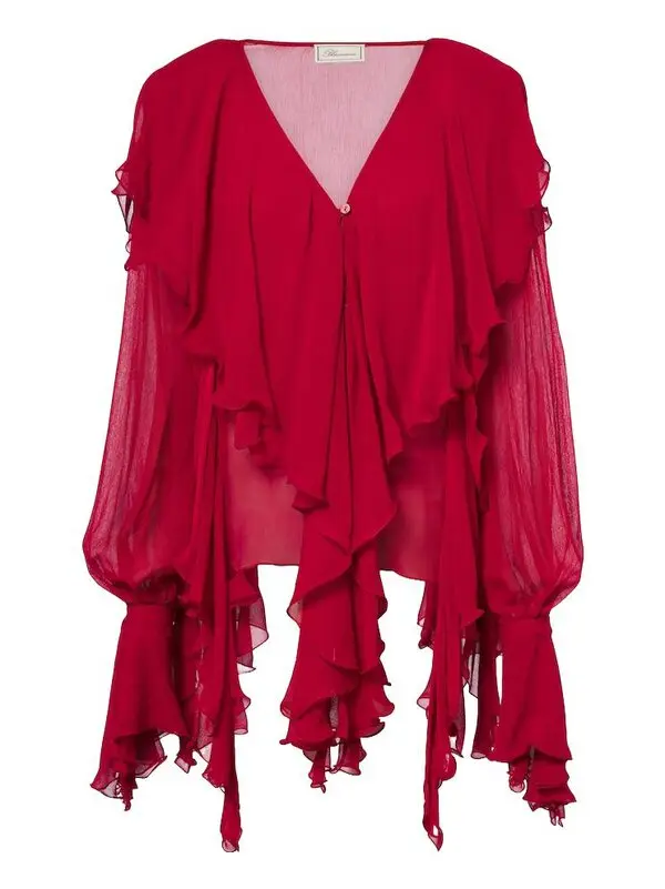 Blumarine Ruffled Crepe Blouse - Red