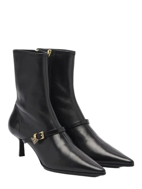 Prada Leather Ankle Boots - Black
