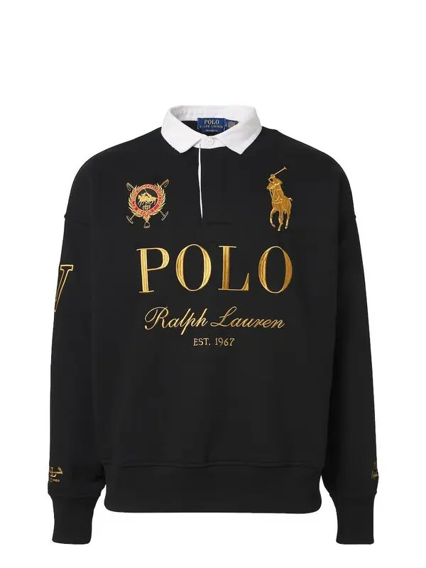 Polo Ralph Lauren Logo Cotton-blend Fleece Polo Sweater - Black