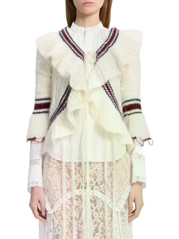 ANN DEMEULEMEESTER Ruffled Cable-knit Cardigan - Neutrals