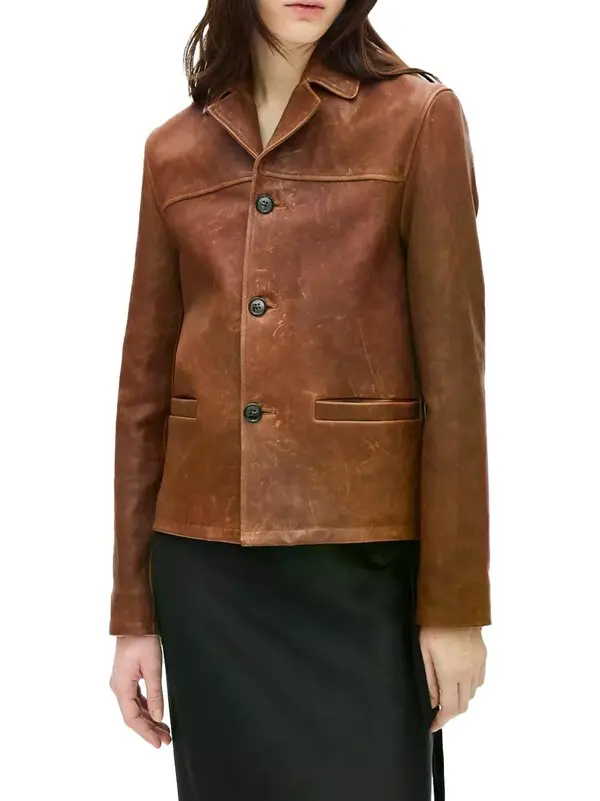 ANN DEMEULEMEESTER Grained Calf Leather Jacket - Brown
