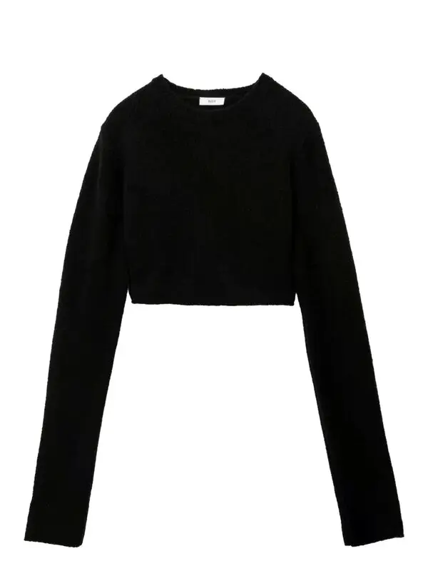 RIER Bouclé Cropped Sweater - Black