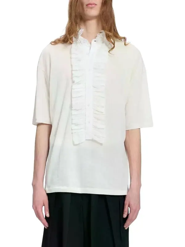 ANN DEMEULEMEESTER Ruffled Lace-trim T-shirt - Neutrals
