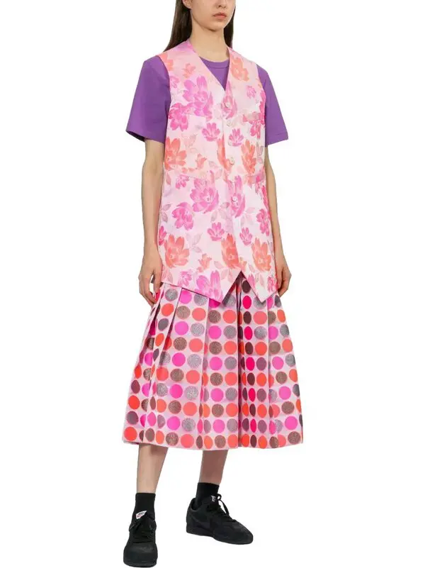 Comme Des Garçons Floral V-neck Vest Coat - Red
