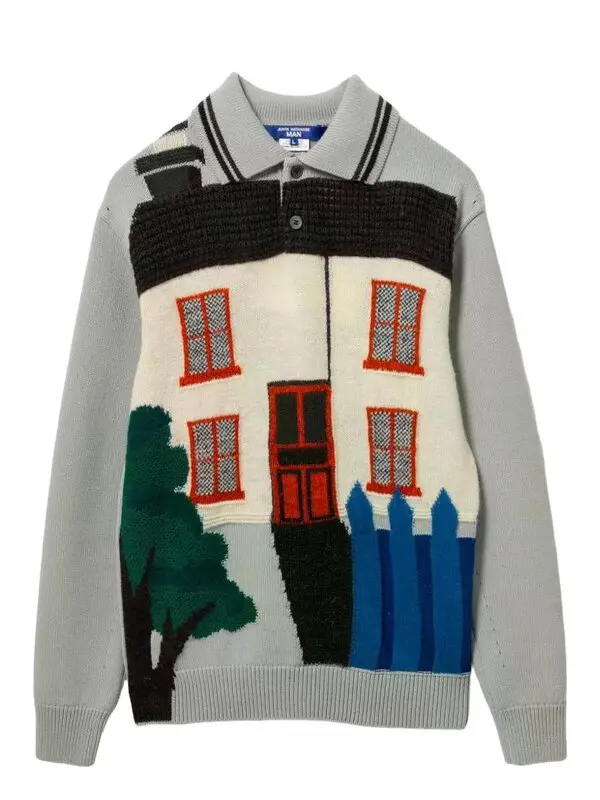 Junya Watanabe House Print Collared Knitwear - Grey