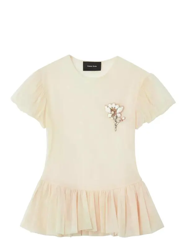 Simone Rocha Crystal-embellished Ruffled Top - Neutrals
