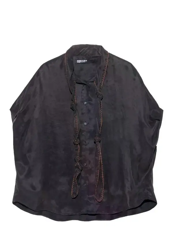 Bimba Y Lola Black-washed Cape Shirt With Knotted Neckline - Grey