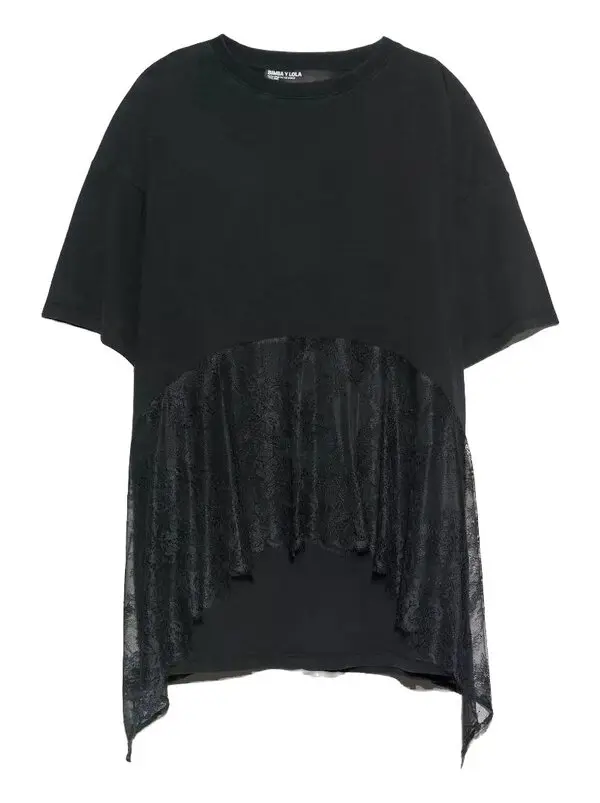Bimba Y Lola Wash Lace Ruffle T-shirt - Black