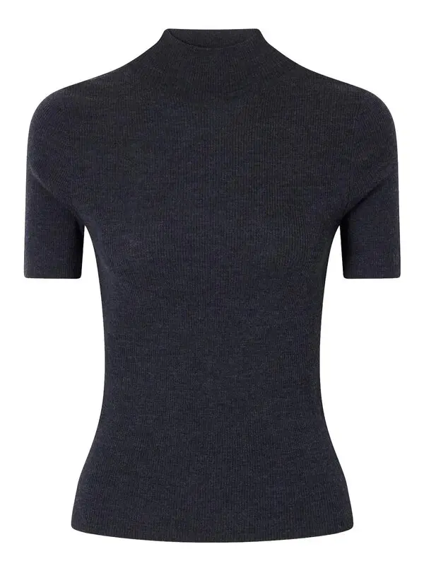Theory Leenda Ribbed Merino Wool Turtleneck Sweater - Gray