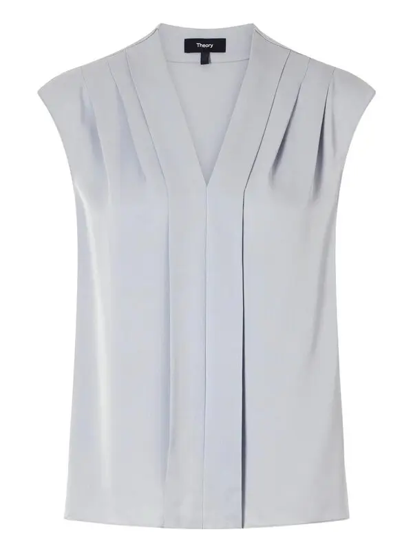 Theory Pleated Silk-satin Blouse - Gray