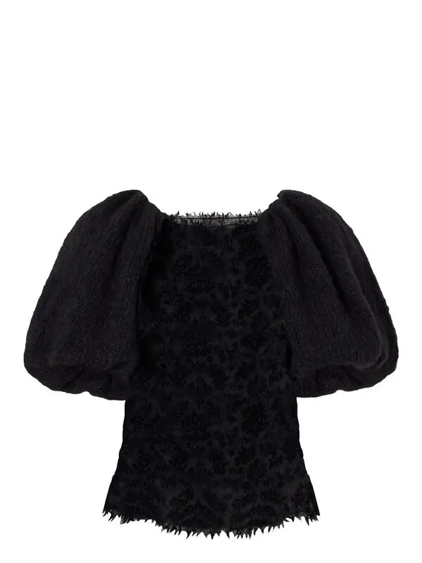 PAULINE DUJANCOURT Laia Lace-trimmed Knitted Blouse - Black