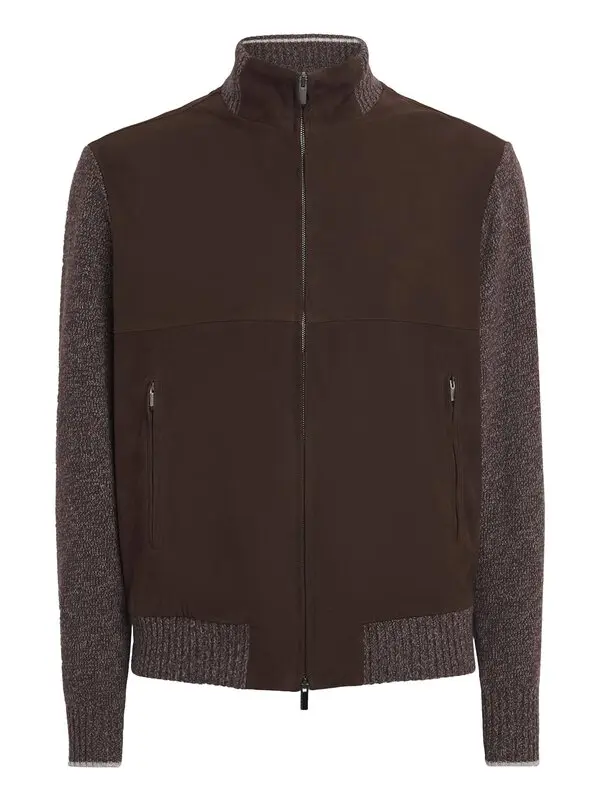 Paul & Shark Suede Knitted-sleeve Jacket - Brown