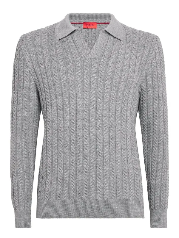 Isaia Wool-silk-cashmere Polo Sweater - Grey