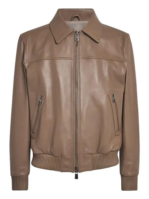 Isaia Lambskin Flight Jacket - Beige