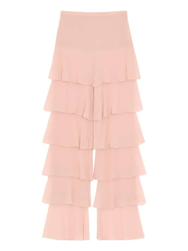 Valentino Garavani Silk Tiered Straight Trousers - Pink
