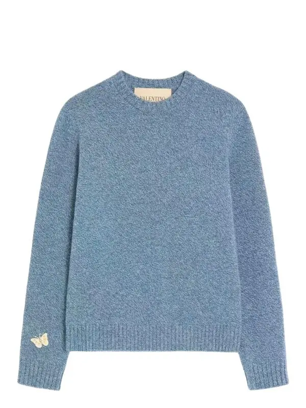 Valentino Garavani Wool Sweater With Embroidered Butterfly Patch - Blue