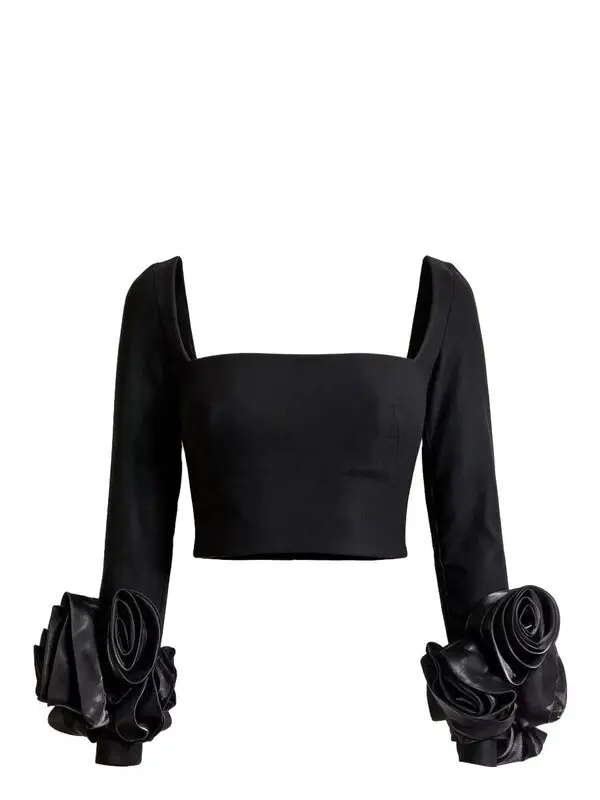 GEMY MAALOUF Floral-appliqué Cropped Top - Black