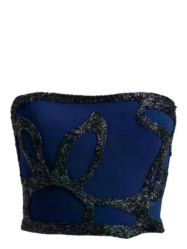 GEMY MAALOUF Bead-embellished Strapless Top - Blue
