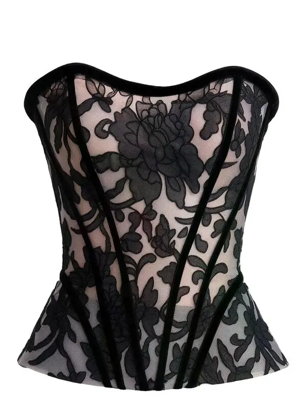 GEMY MAALOUF Floral-lace Strapless Corset - Black