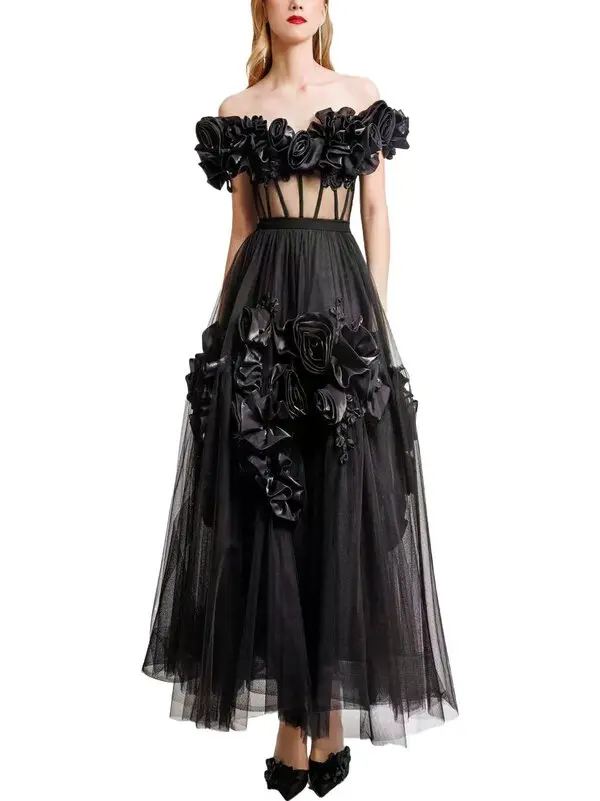 GEMY MAALOUF Floral-appliqué Corset Top - Black
