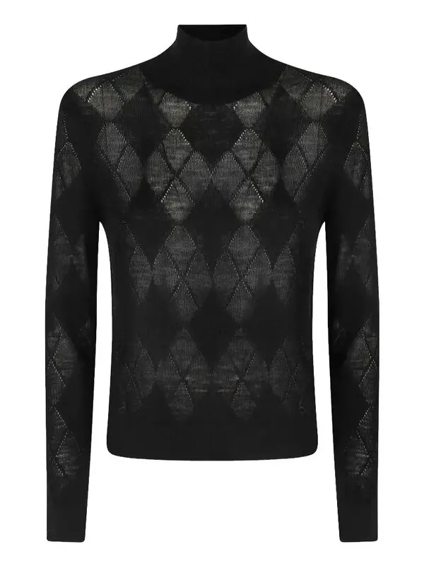 BALLANTYNE Argyle-knit Turtleneck Sweater - Black