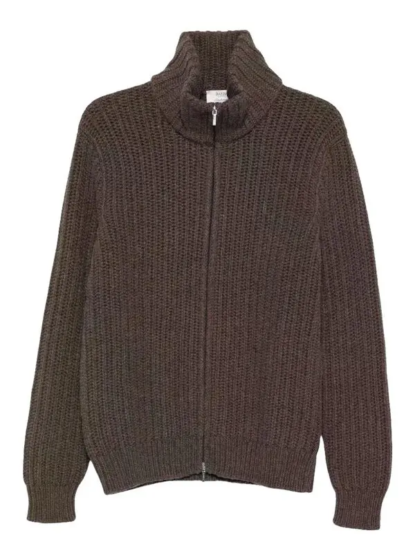 BARBA NAPOLI Ribbed-knit Zip-up Sweater - Brown