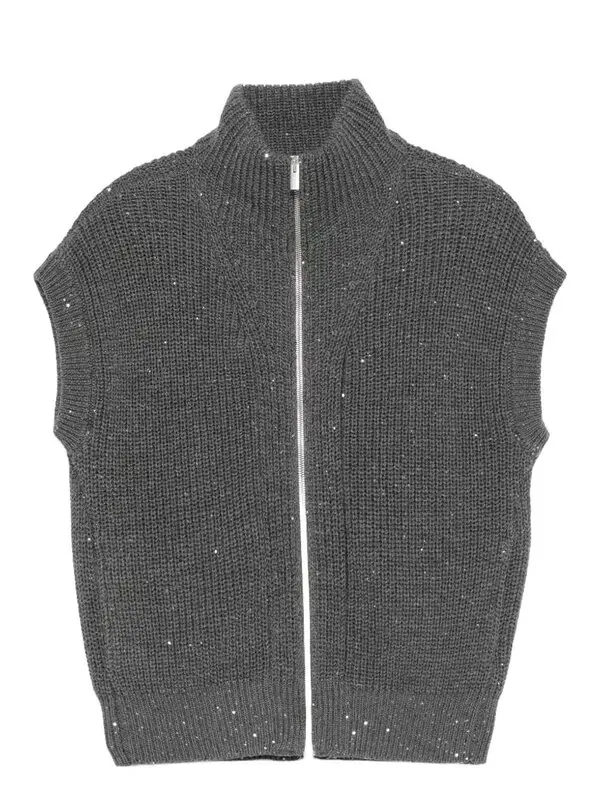 Peserico Sequin-embellished Ribbed Sleeveless Cardigan - Grey