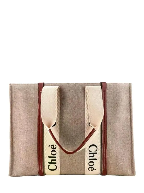 Chloé Woody Canvas With Leather Large Tote Bag - Neutrals