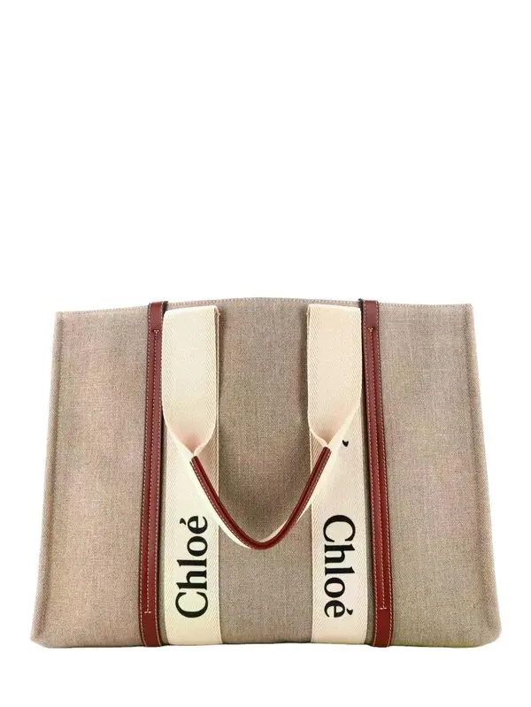 Chloé Woody Canvas With Leather Large Tote Bag - Neutrals
