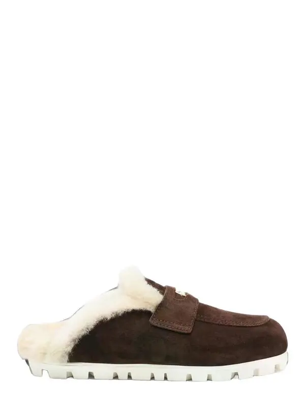 Miu Miu Shearling-lined Suede Flat Mules - Brown