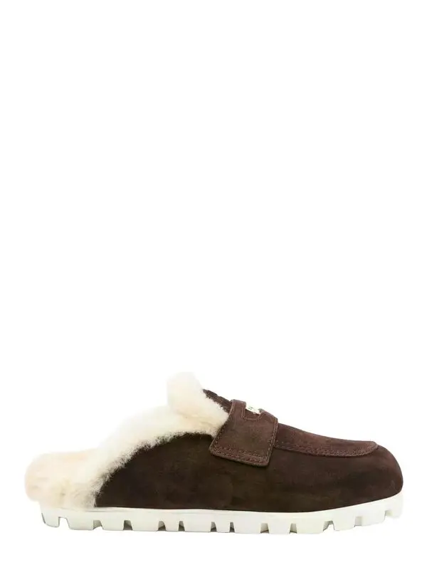 Miu Miu Shearling-lined Suede Flat Mules - Brown