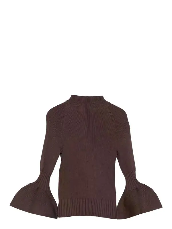 GENNY Ribbed Bell-sleeve Sweater - Brown
