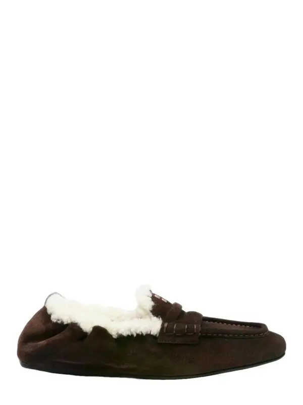 Miu Miu Shearling-trim Suede Loafers - Brown