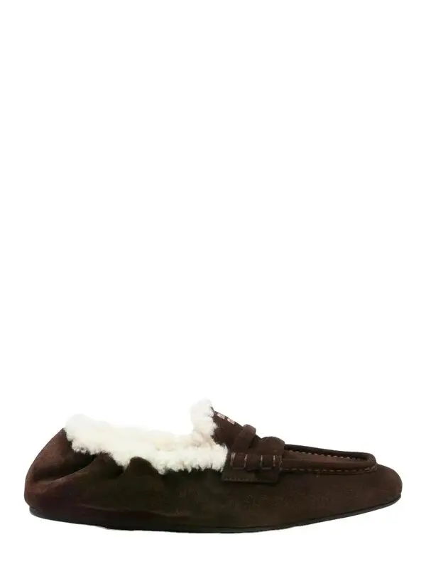Miu Miu Shearling-trim Suede Loafers - Brown