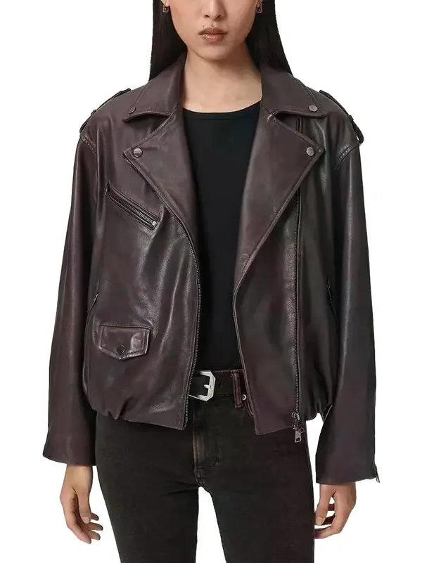 ALLSAINTS Samina Leather Biker Jacket - Red