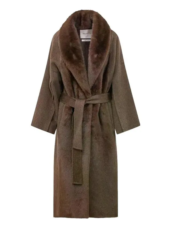 VALENTINI 1972 Belted Faux-fur Trim Coat - Brown