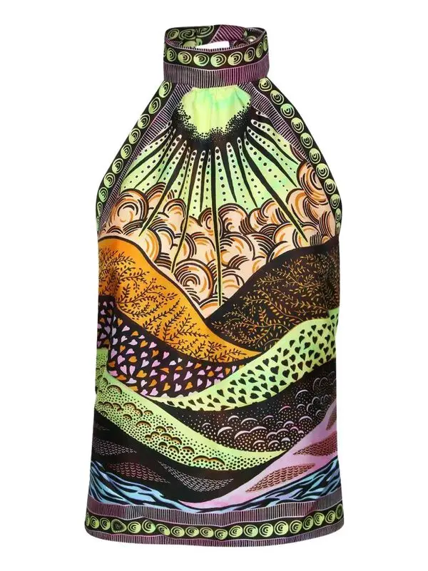 ATELIER VLISCO Eternal Sun Graphic-print Halterneck Top - Green