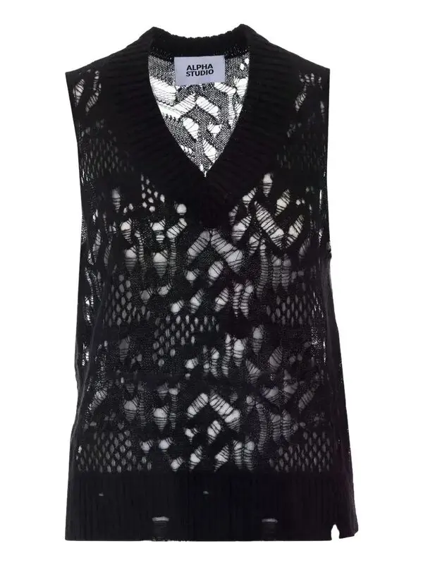 Alpha Studio Distressed-effect Knitted Vest - Black