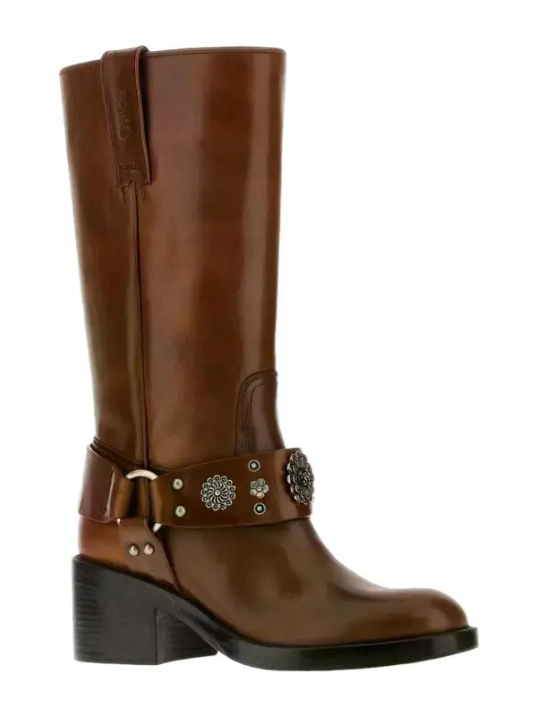 Chloé Dakota Studded Leather Boots - Brown